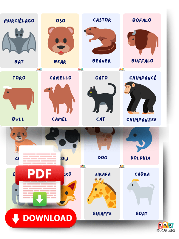 Animales en ingles y español FICHAS