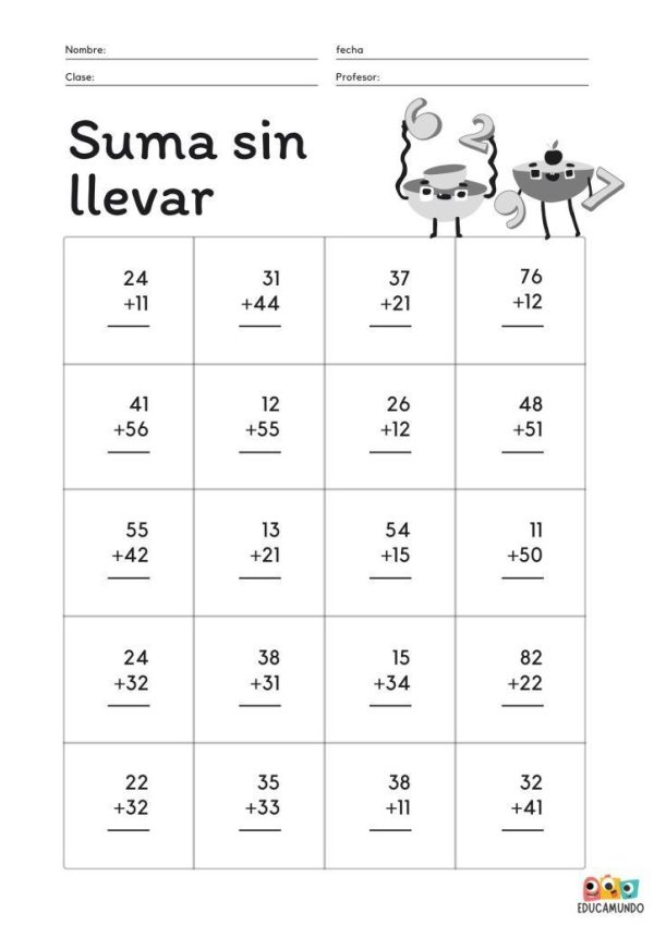 200 Sumas de dos dígitos sin llevar