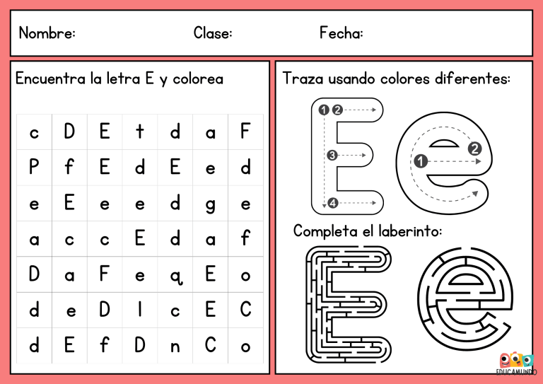 Trazo de la letra E FICHAS GRATUITAS