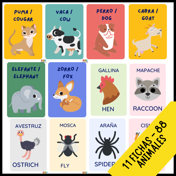 Animales en ingles y español FICHAS
