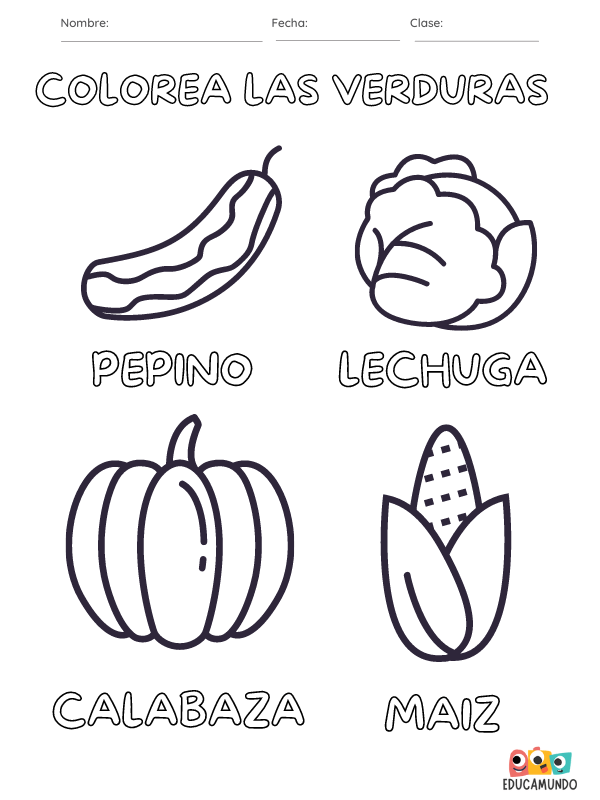 Preescolar frutas y verduras para colorear | EducaMundo