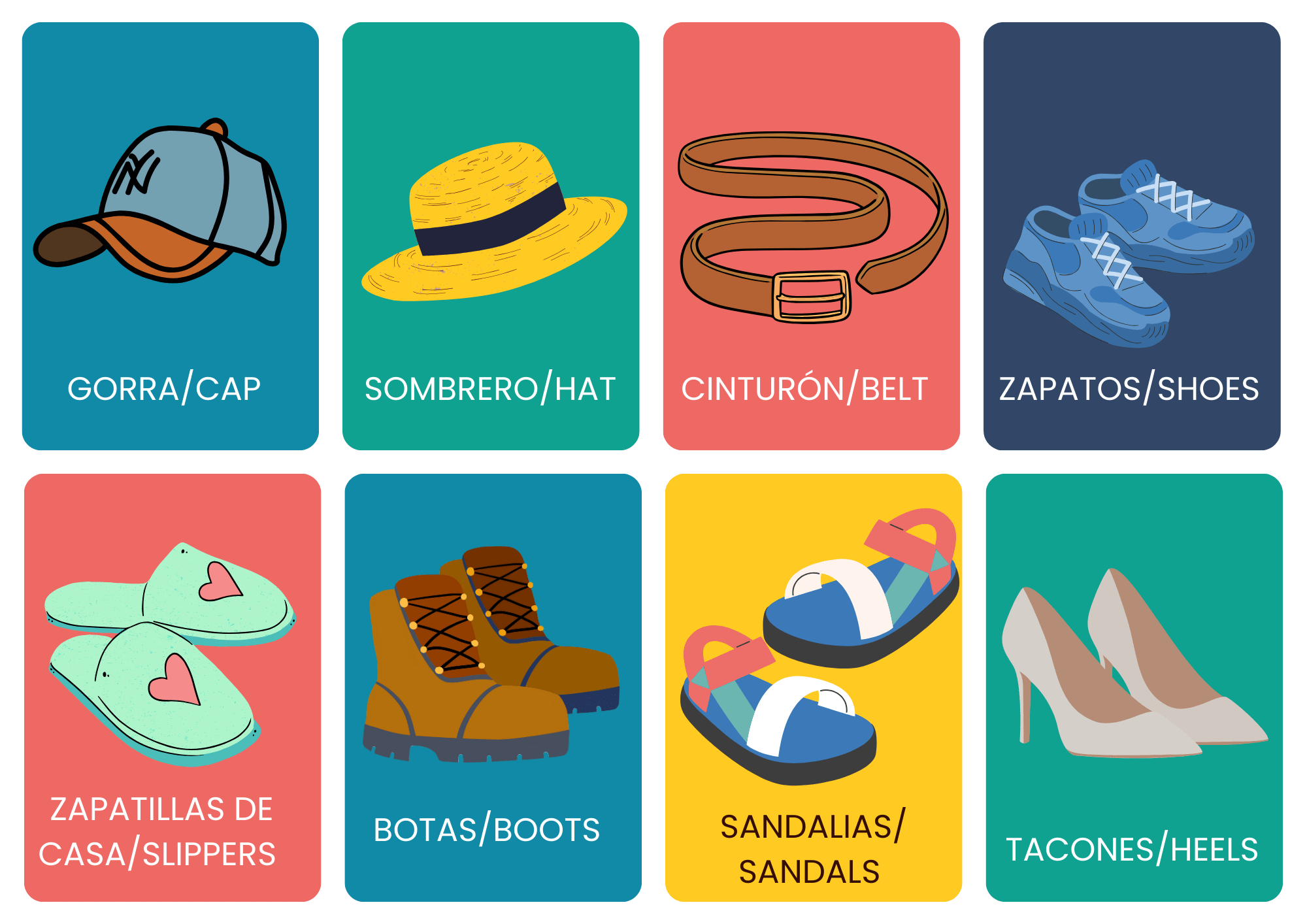 Ropa en Inglés Fichas vocabulario