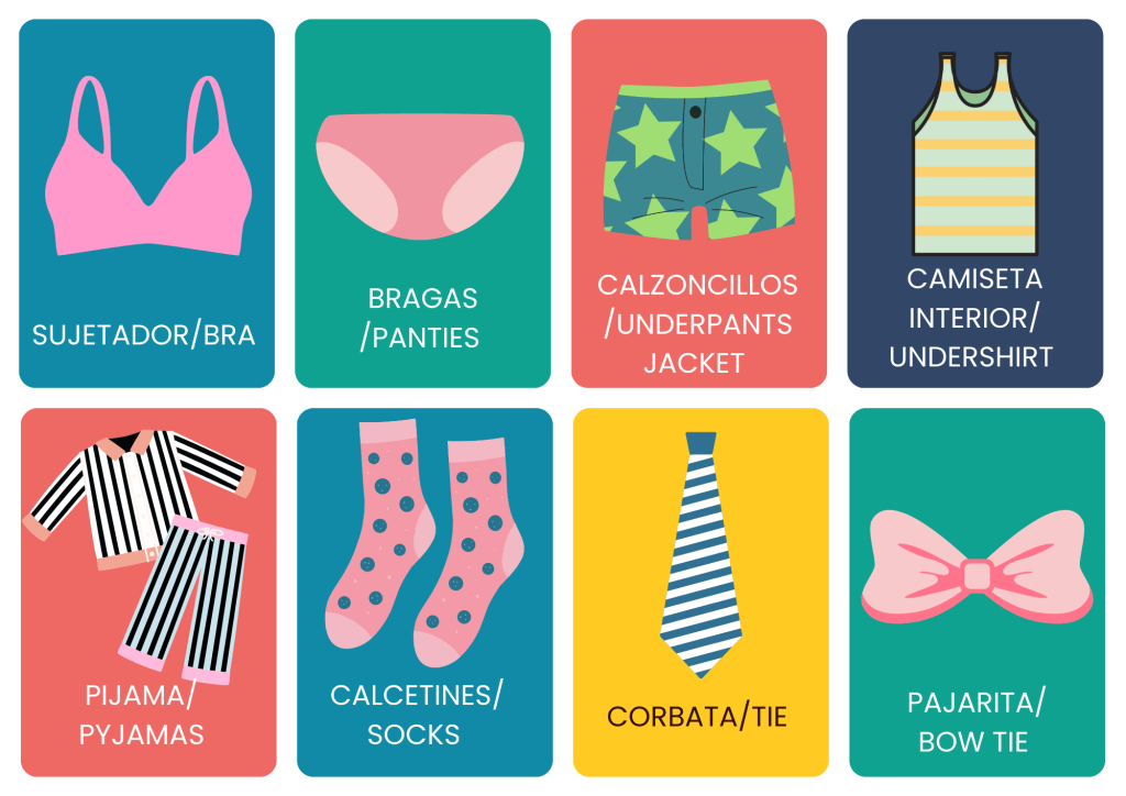 Ropa en Inglés Fichas vocabulario