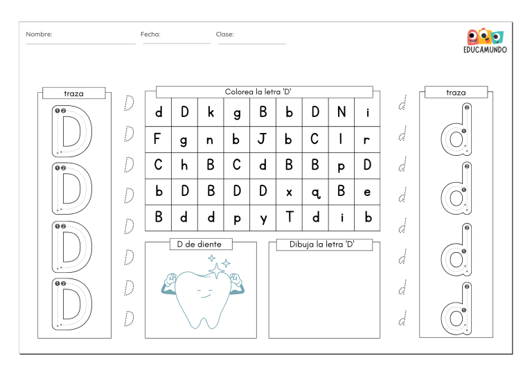 Trazo de la letra D FICHAS GRATUITAS