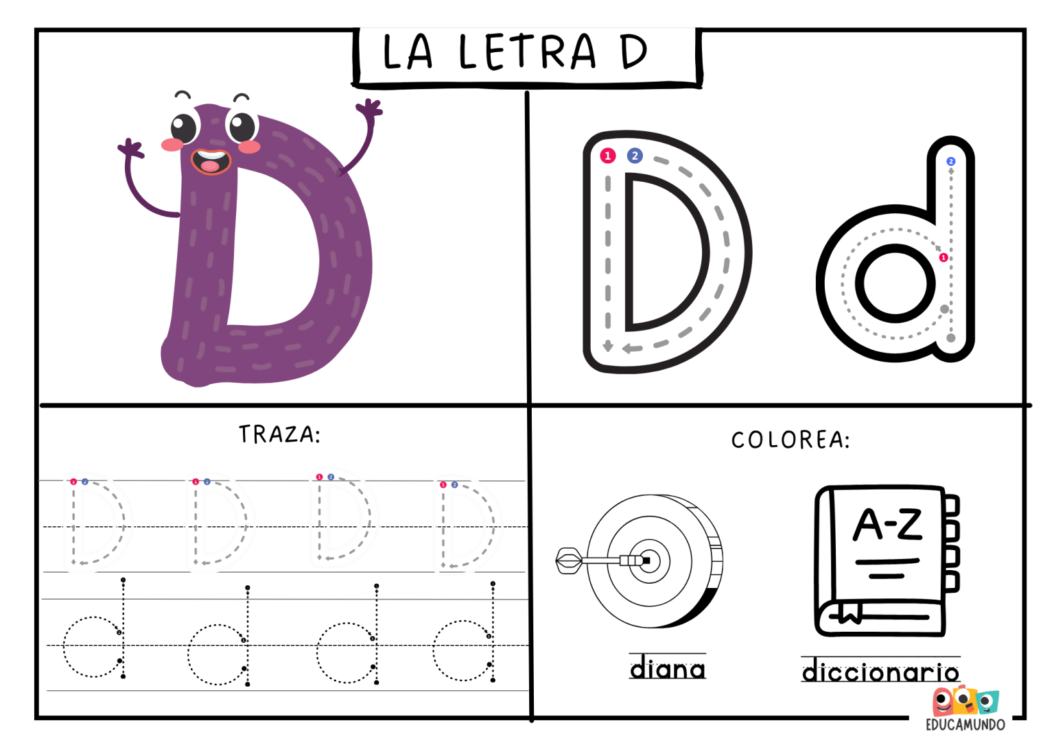 Trazo de la letra D FICHAS GRATUITAS