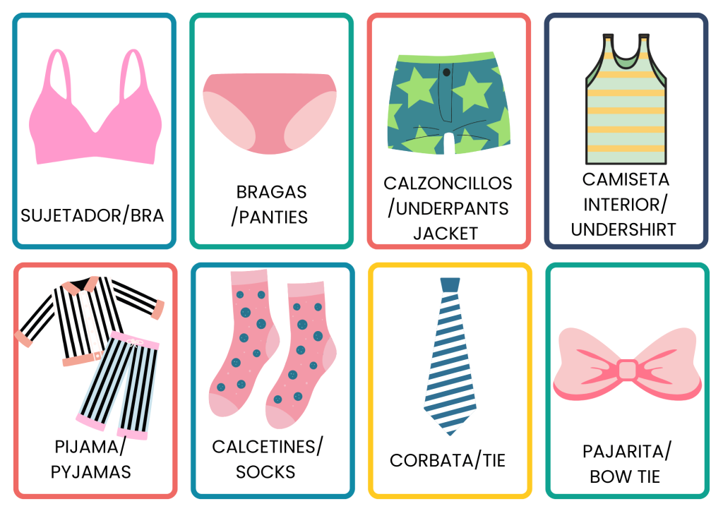 Ropa en Inglés Fichas vocabulario