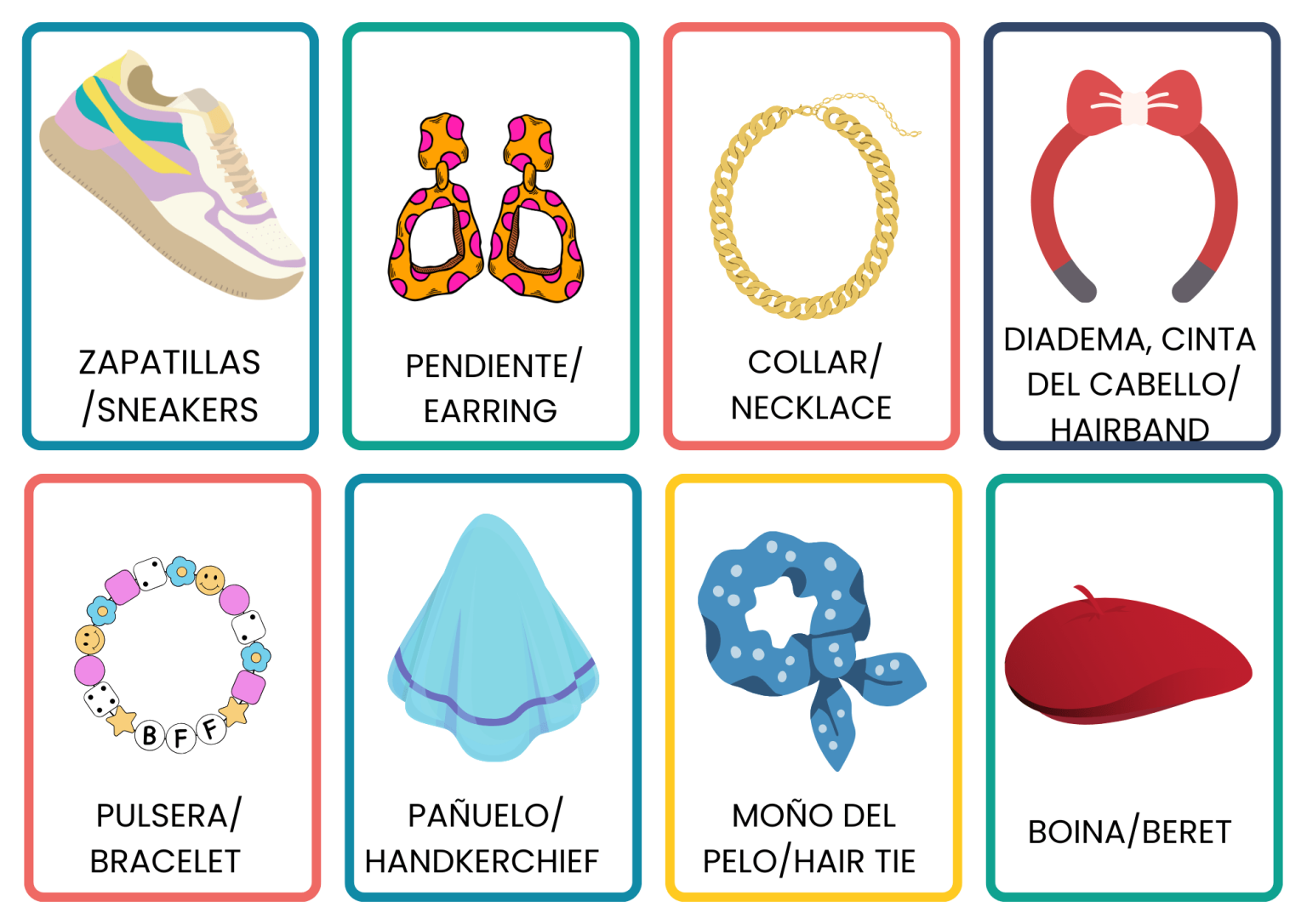 Ropa en Inglés Fichas vocabulario