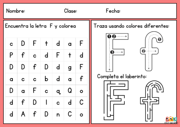 Trazo Letra F: Actividades preescolar