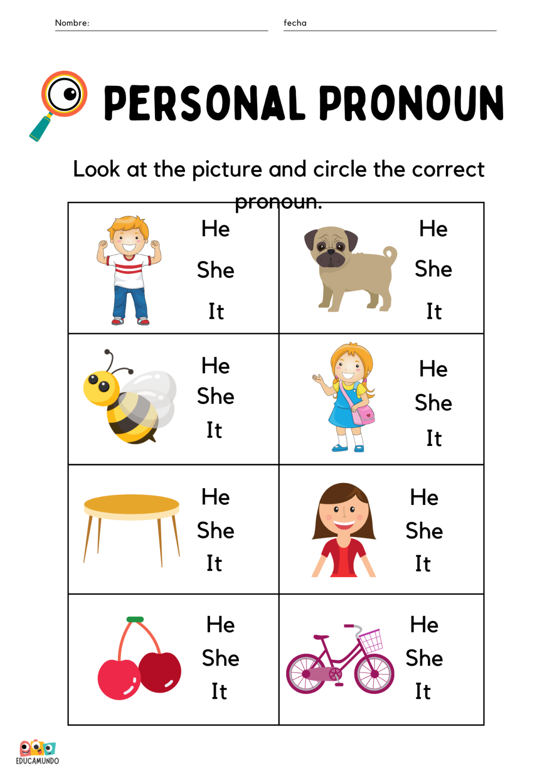 Pronombres personales en inglés ejercicios