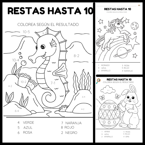 Restas para colorear hasta 10 | EducaMundo
