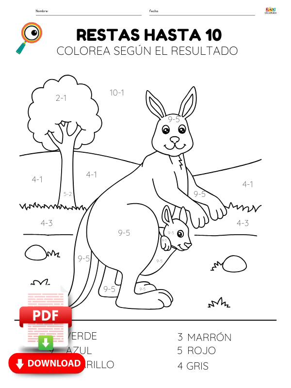 Restas para colorear hasta 10 | EducaMundo