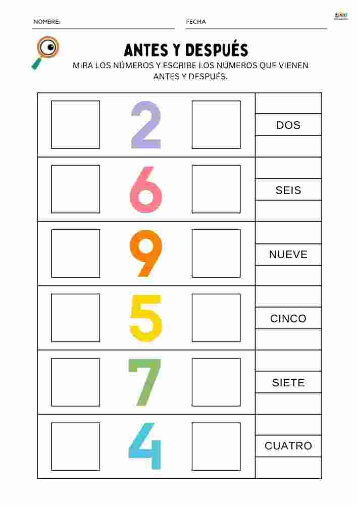 Actividades de números antes y después para niños | EducaMundo