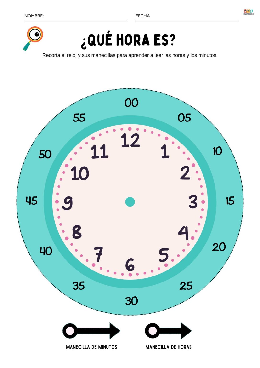 Reloj para aprender la hora PDF | EducaMundo
