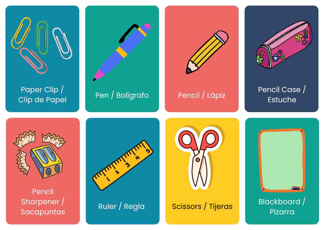 School supplies vocabulario inglés - Veganolas