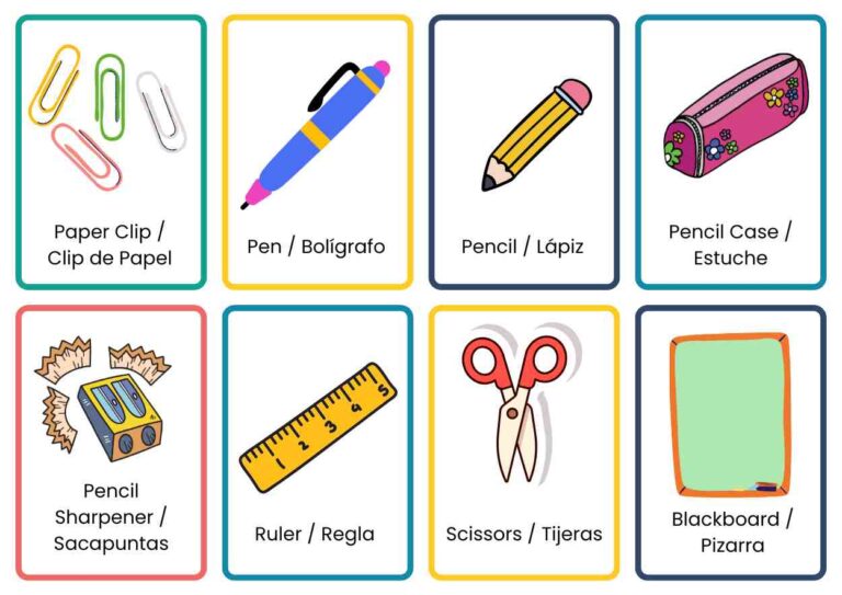 School supplies vocabulario inglés - Veganolas