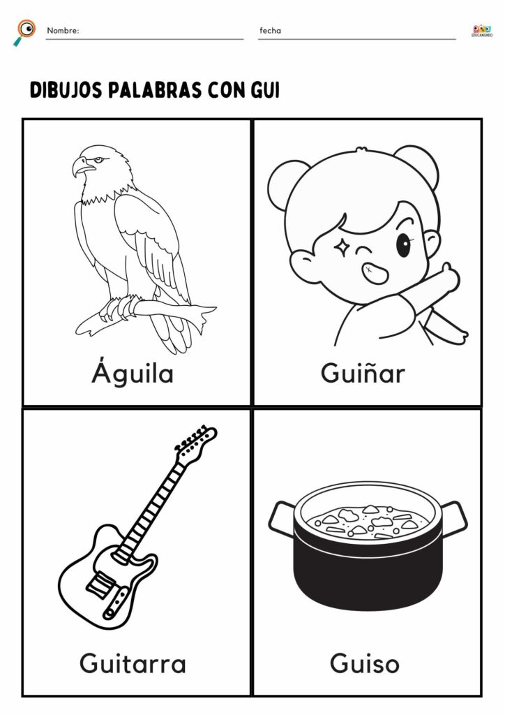 Dibujos palabras con gue y gui - EducaMundo