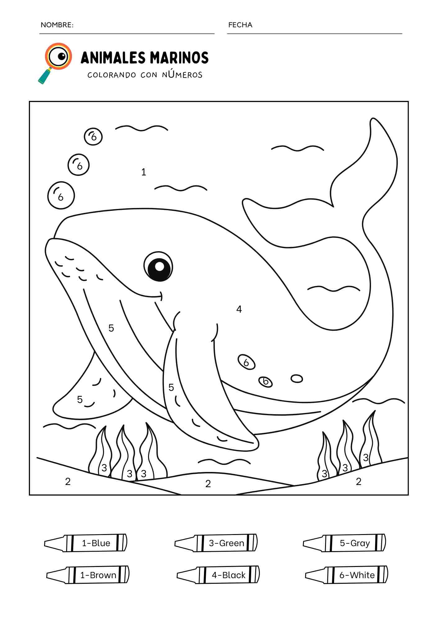 Colorear con números Animales Marinos - EducaMundo