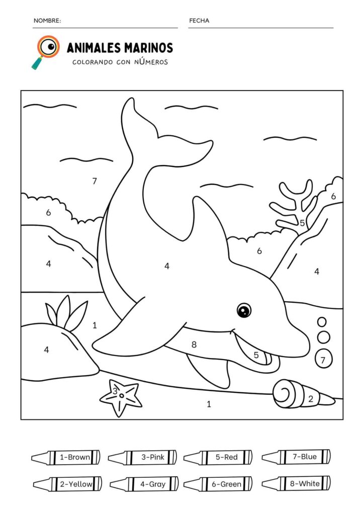 Colorear con números Animales Marinos - EducaMundo