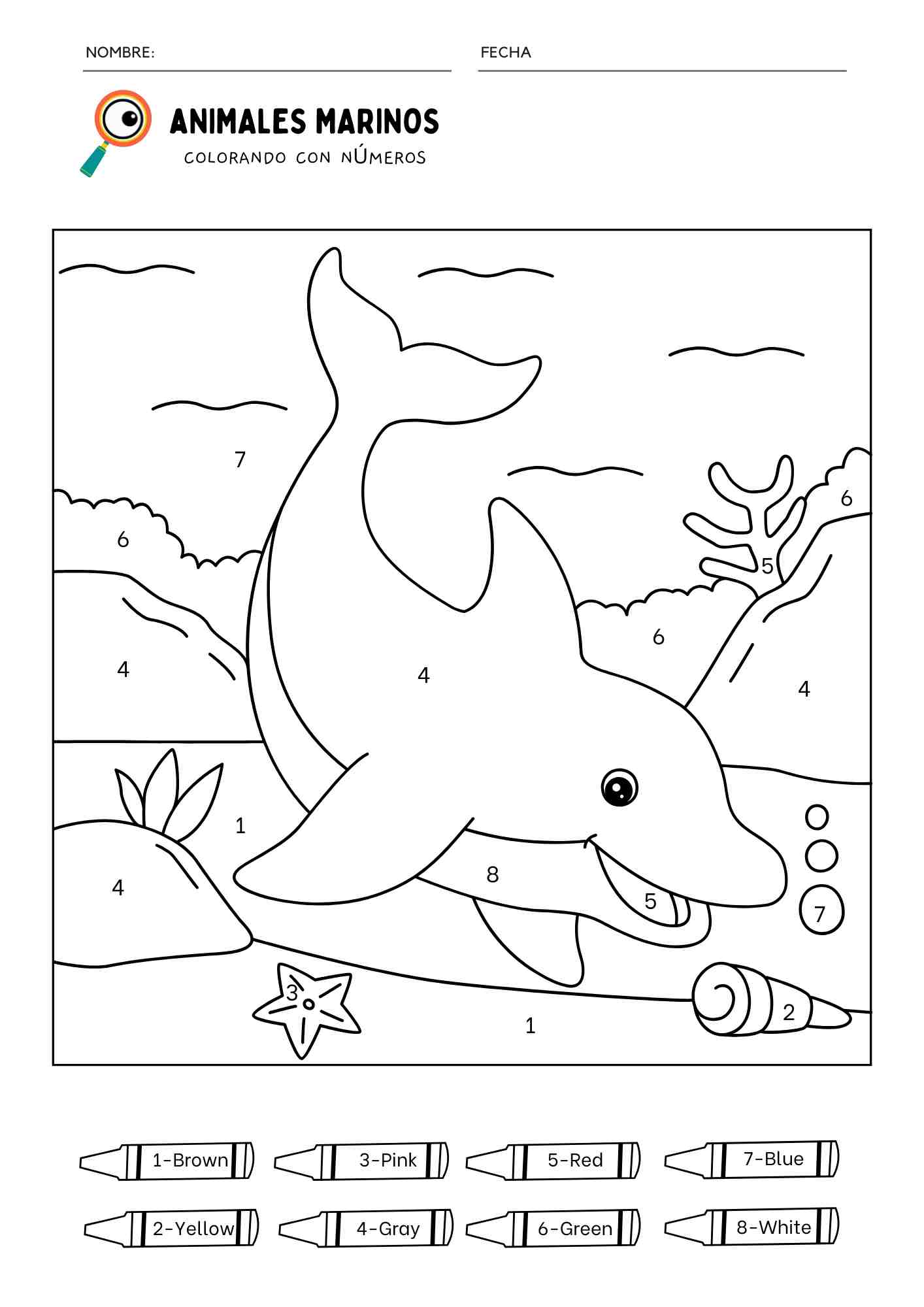 Colorear con números Animales Marinos - EducaMundo