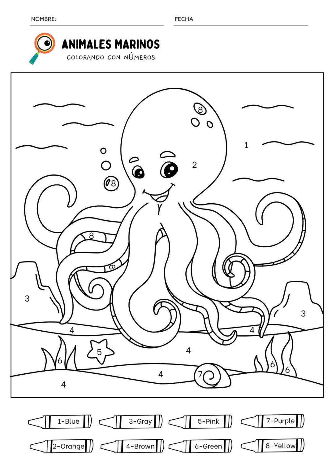 Colorear con números Animales Marinos | EducaMundo