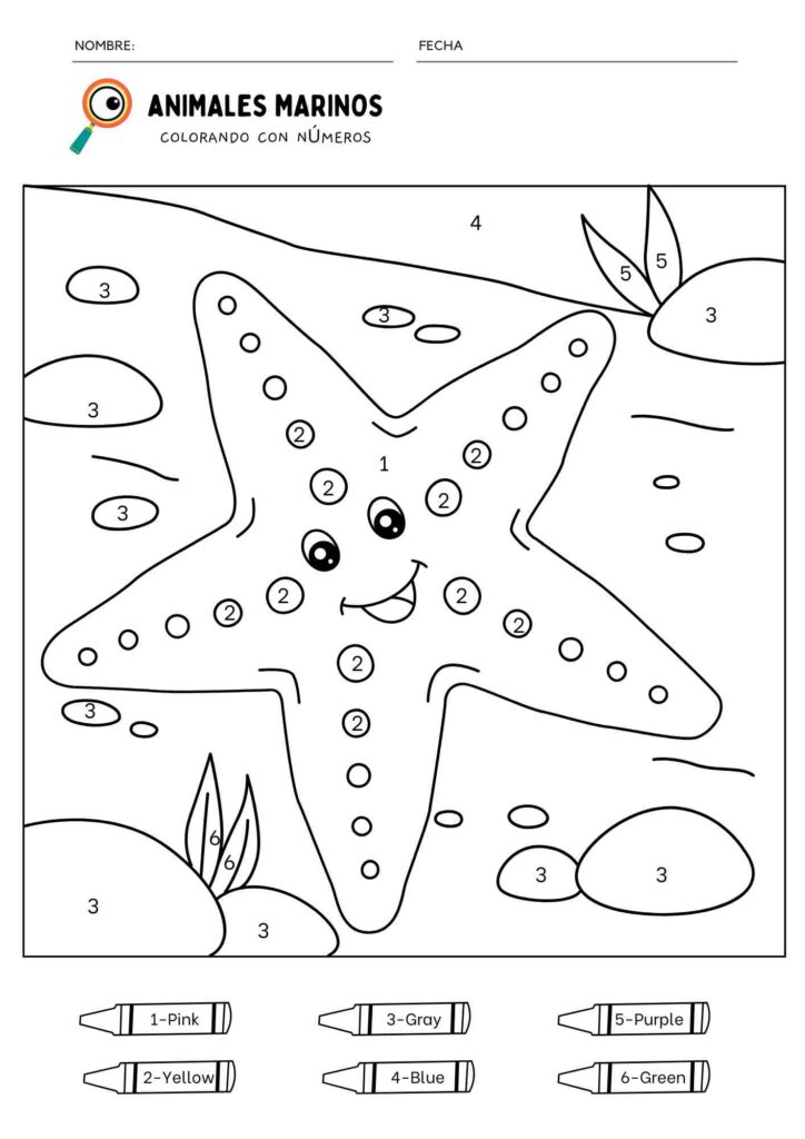 Colorear con números Animales Marinos - EducaMundo