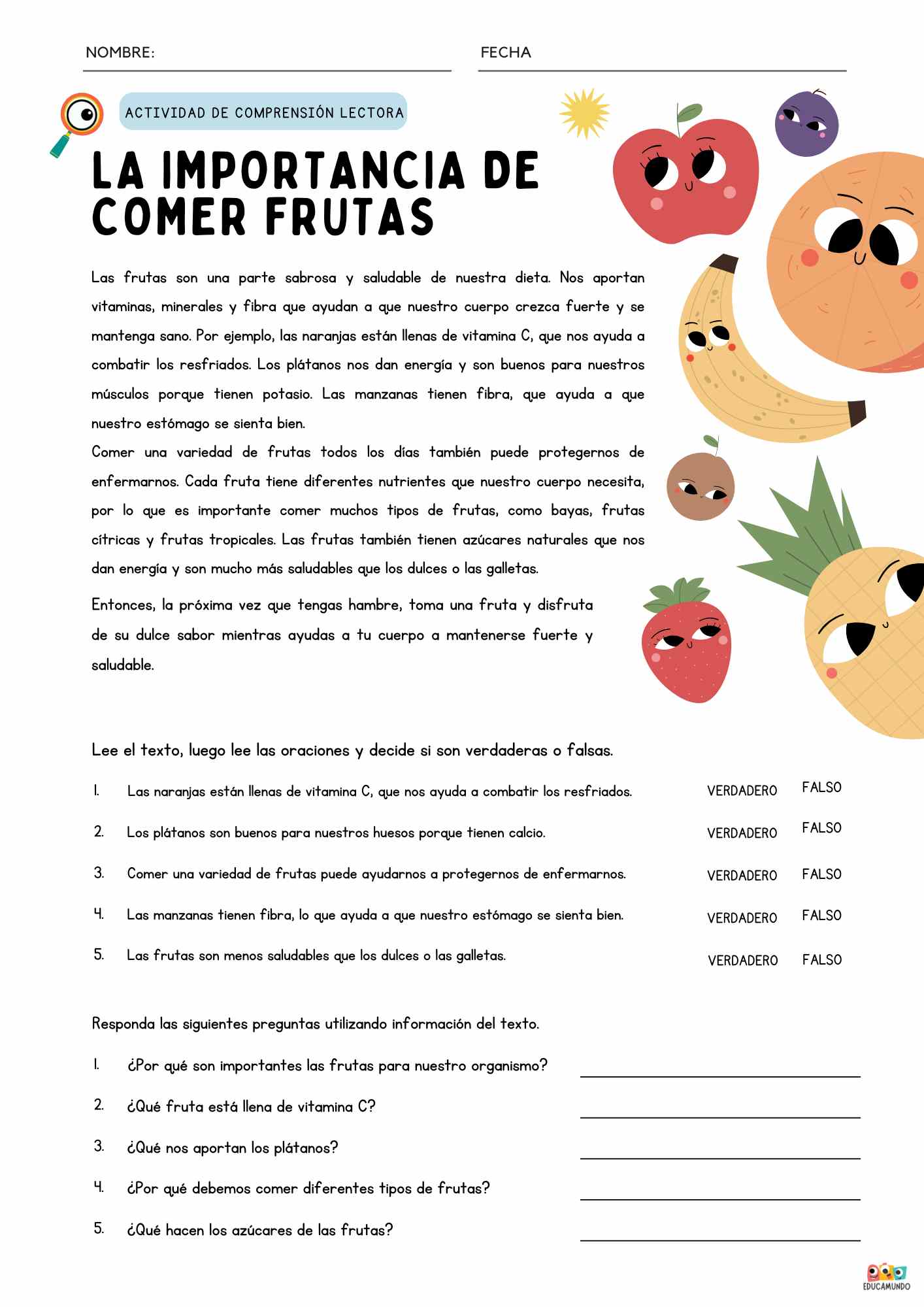Comprensión lectora - Lectura frutas - EducaMundo