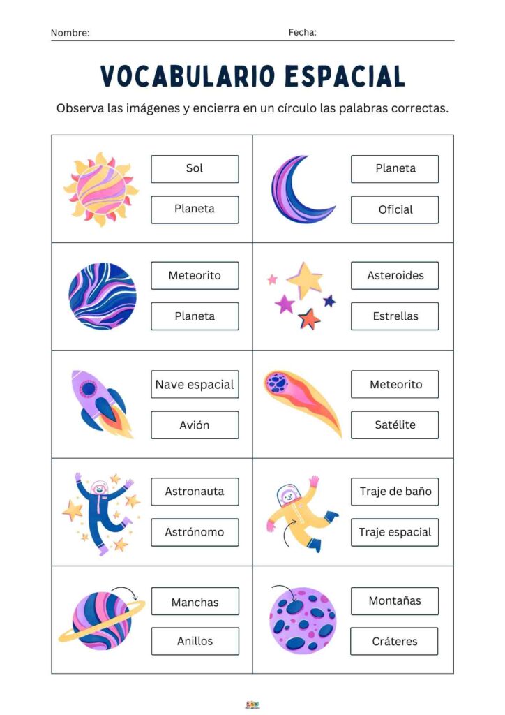 El Espacio para Niños – Vocabulario y Actividades | EducaMundo