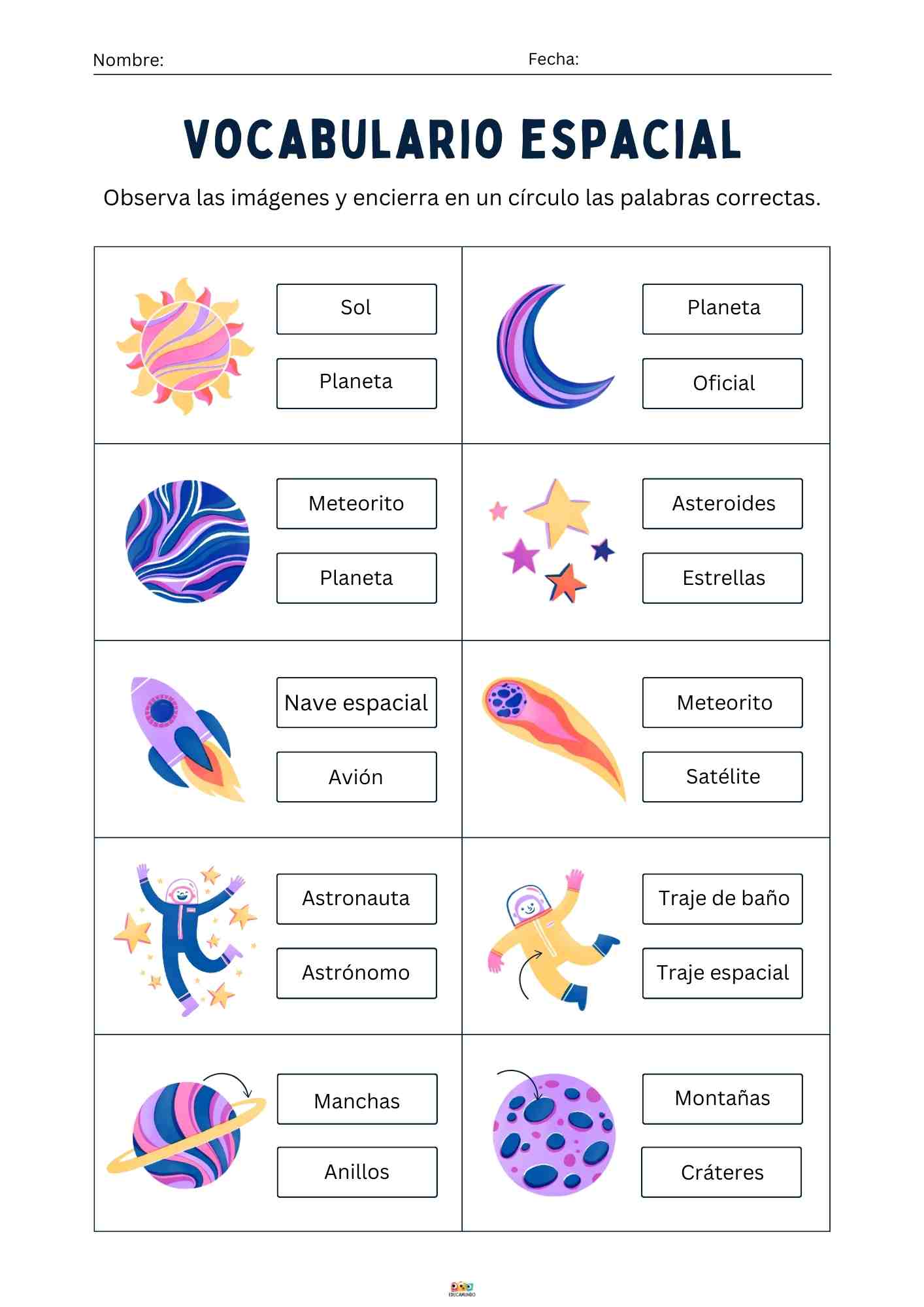 El Espacio para Niños – Vocabulario y Actividades | EducaMundo